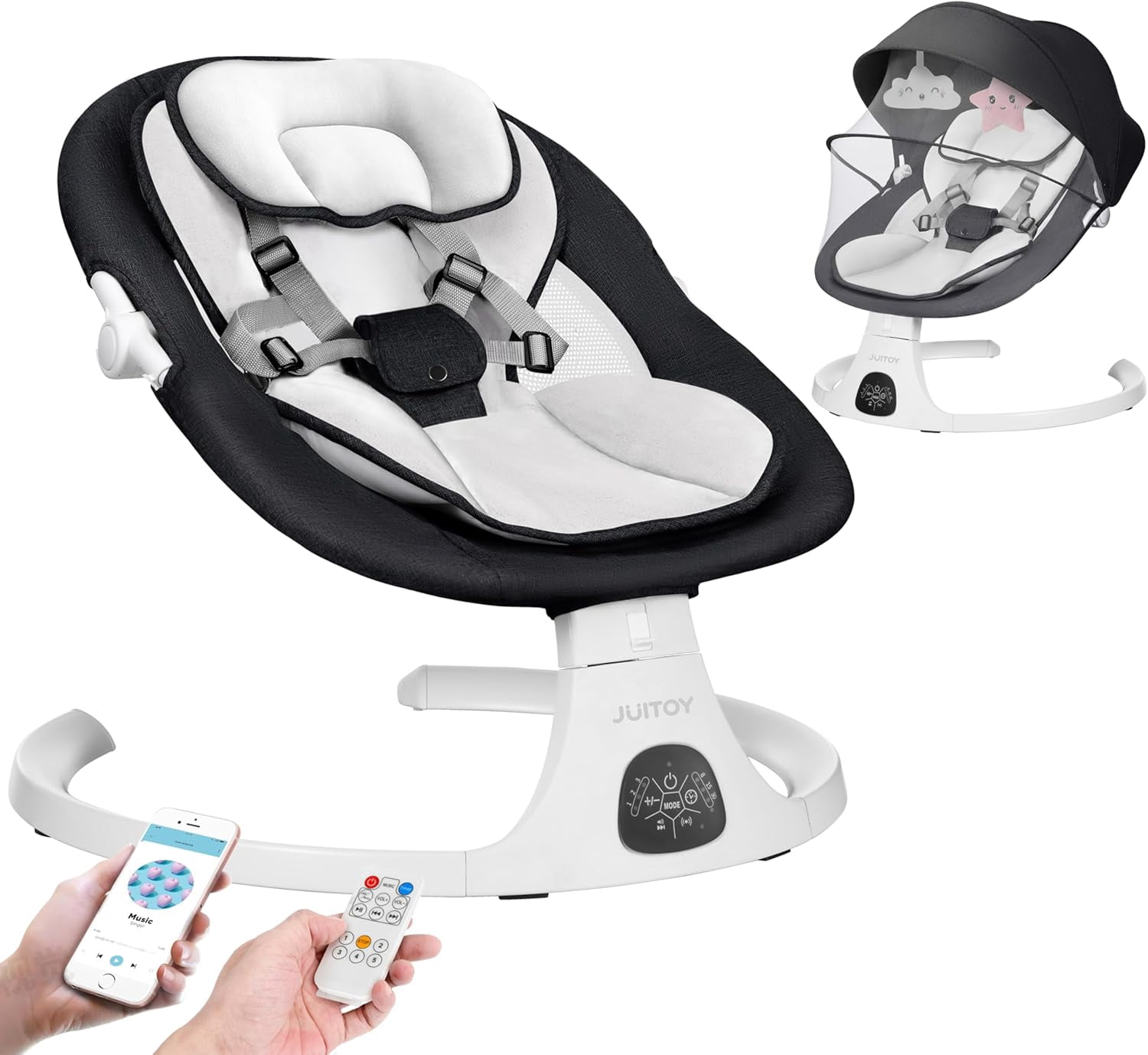 Electric Baby Swings for Infants to Toddler Baby Swing with 5-Speed 3 ...