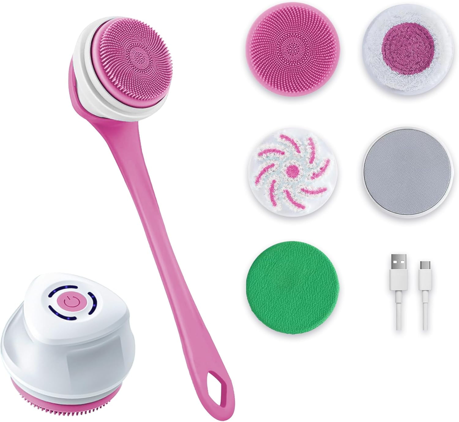 Electric Back Scrubber with Five Body Brush Head, Rechargeable ...