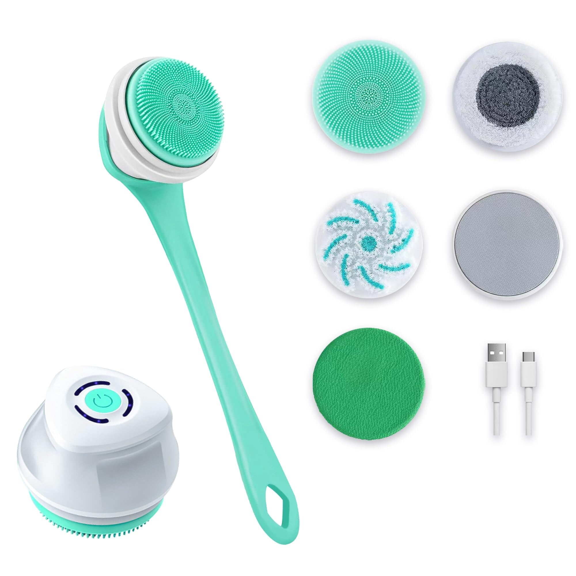 Electric Back Scrubber with Five Body Brush Head, Rechargeable ...