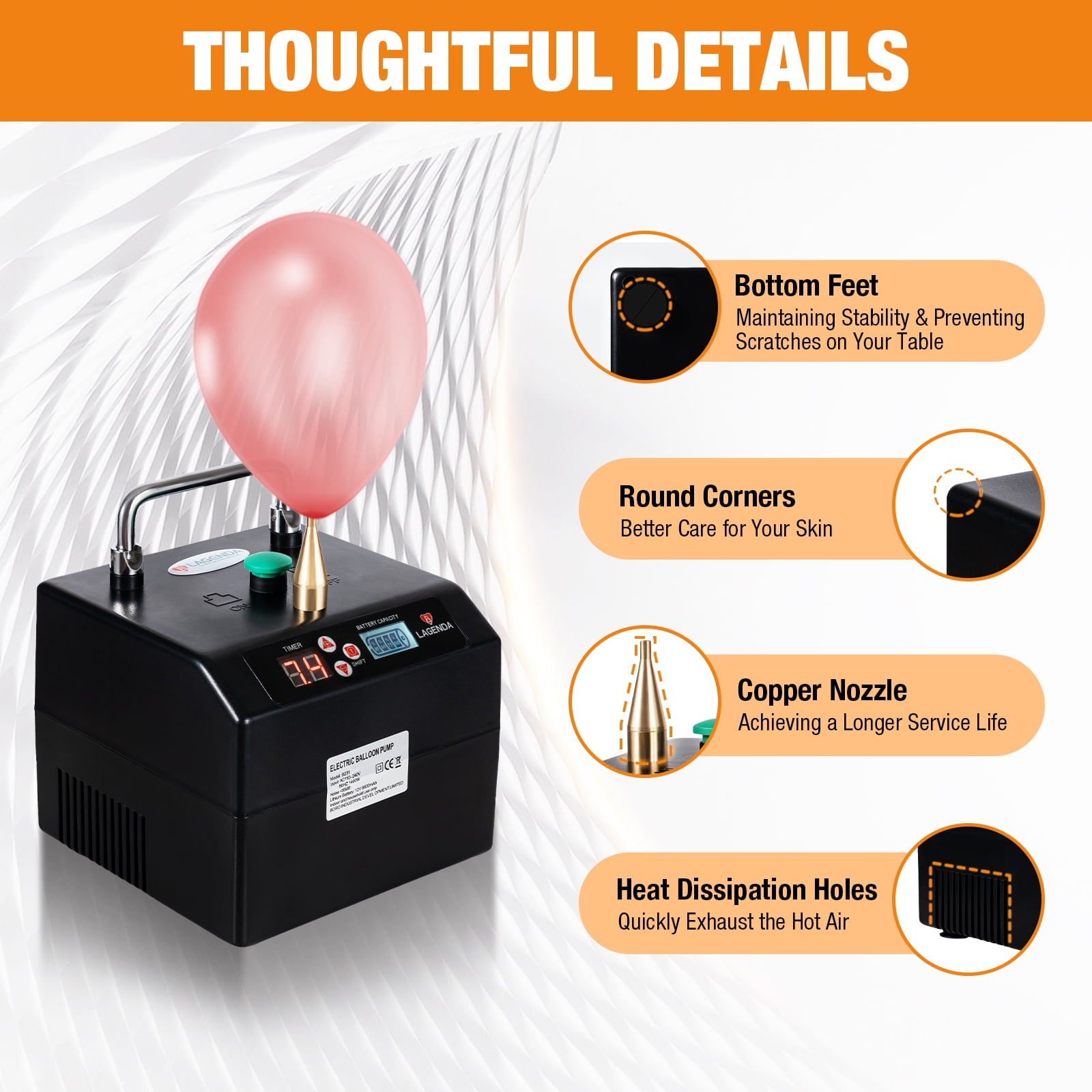 Electric Balloon Pump for 160 Long & 5-Inch Balloons, 120W Copper Motor ...