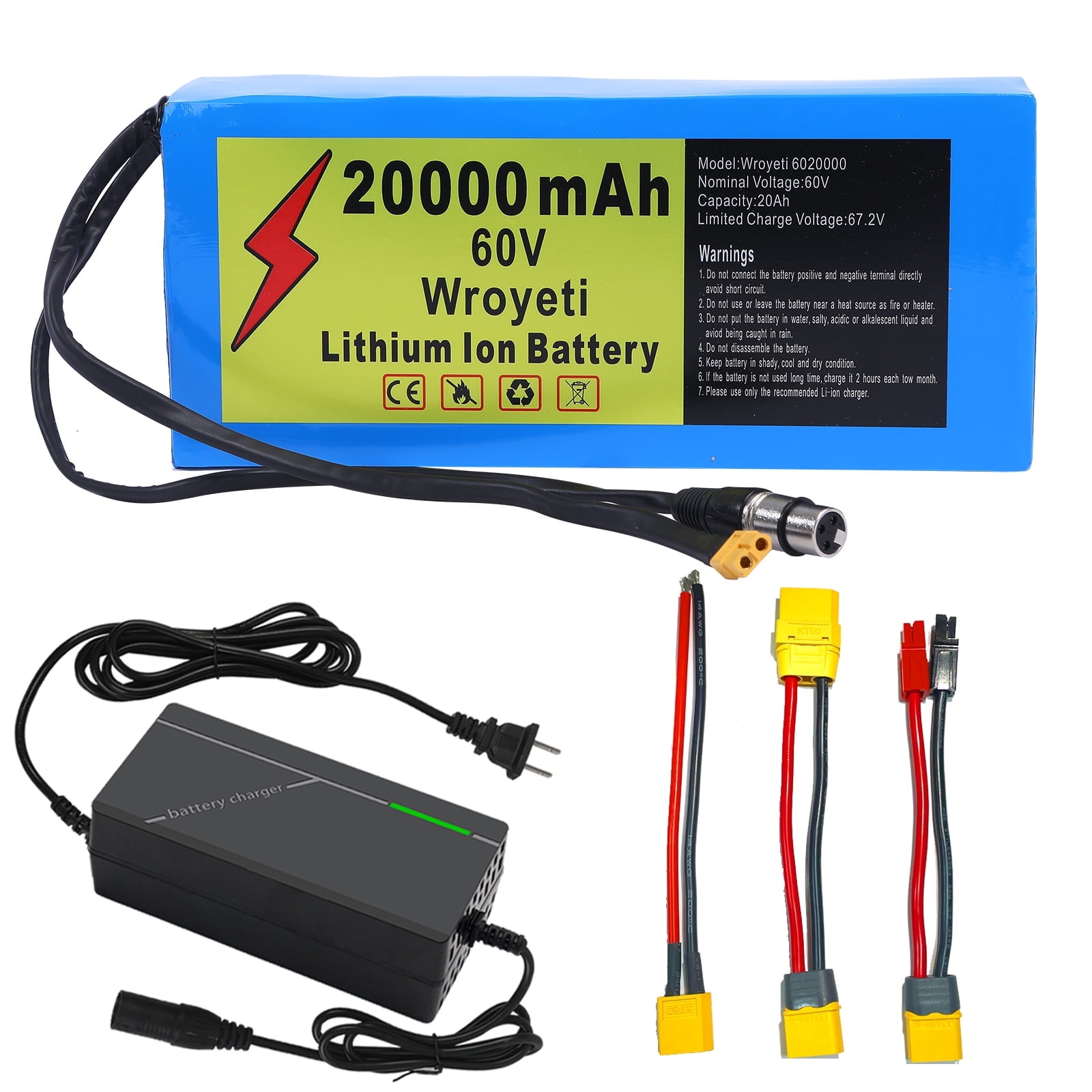 60V 20Ah E-Bike Kit Lithium Ion Battery with 3A Charger and XT60 ...