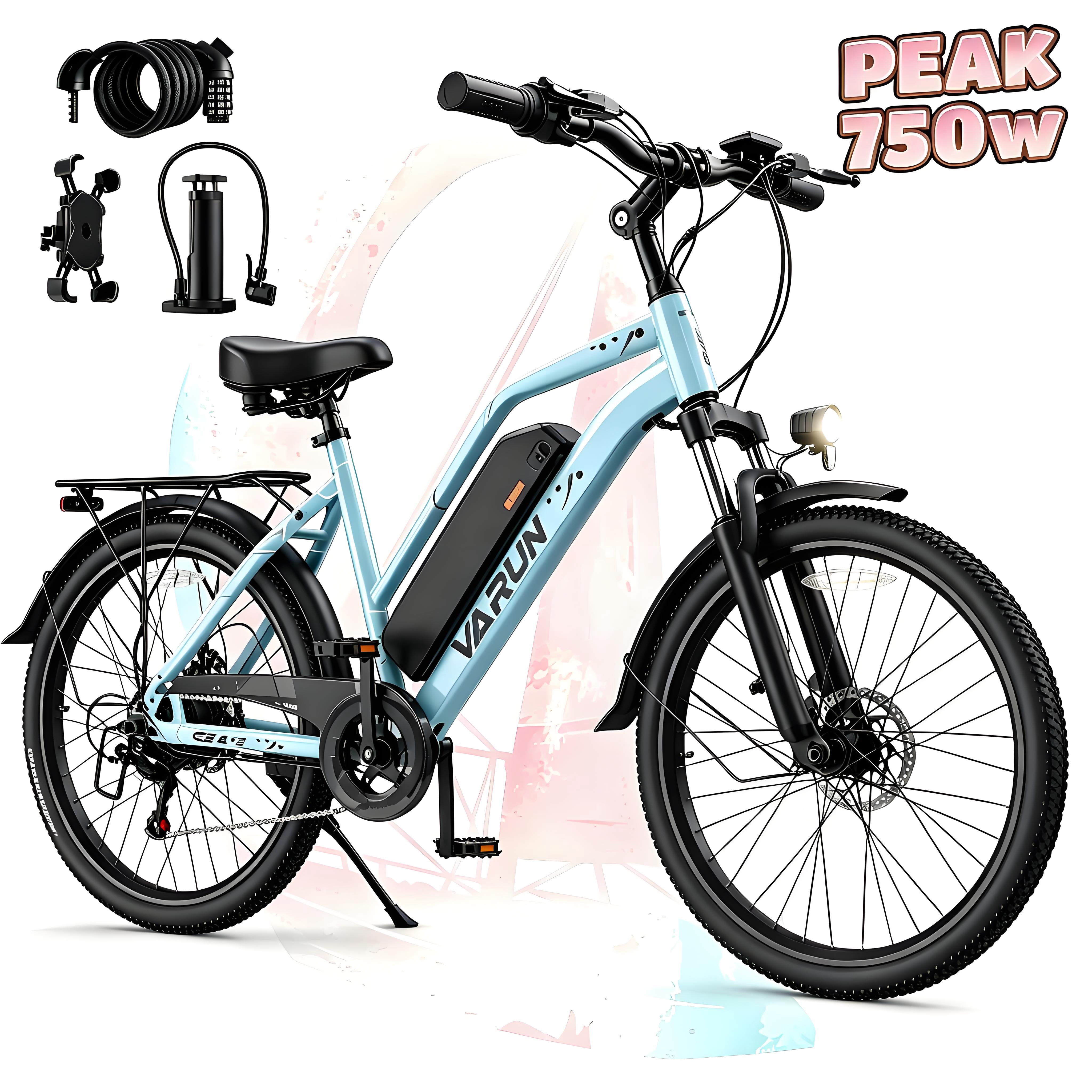 Electric Bike, 24" EBike with 750W Peak Motor, 48V 374.4Wh Removable ...