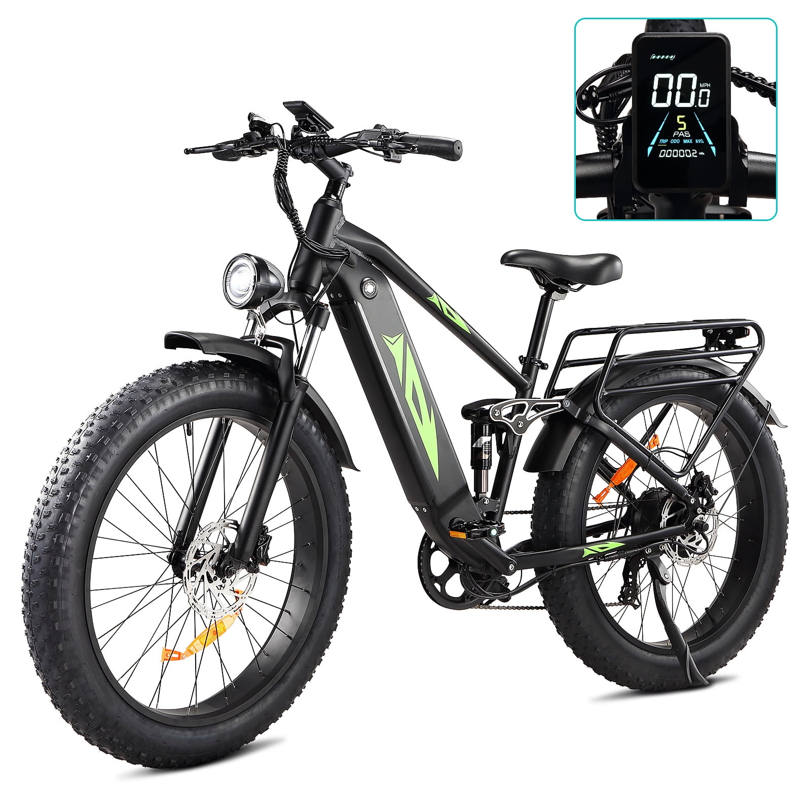 Electric Bike for Adults, 26'' Fat Tire Mountain Bike with Dual Shock Absorbers, 28 MPH Speed ...