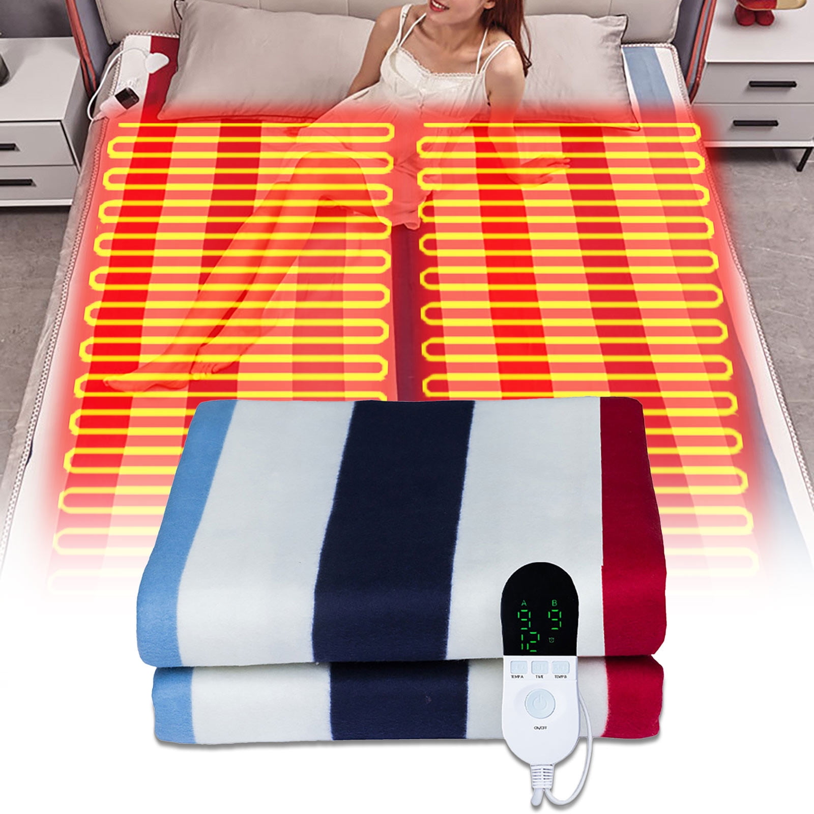 Electric Blanket, 110V Double Heated Blanket, Overheating Protection ...