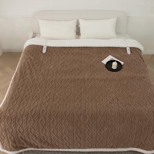 Electric Blanket King Size 100"X90" Brown - Soft Thick Warm Sherpa ...