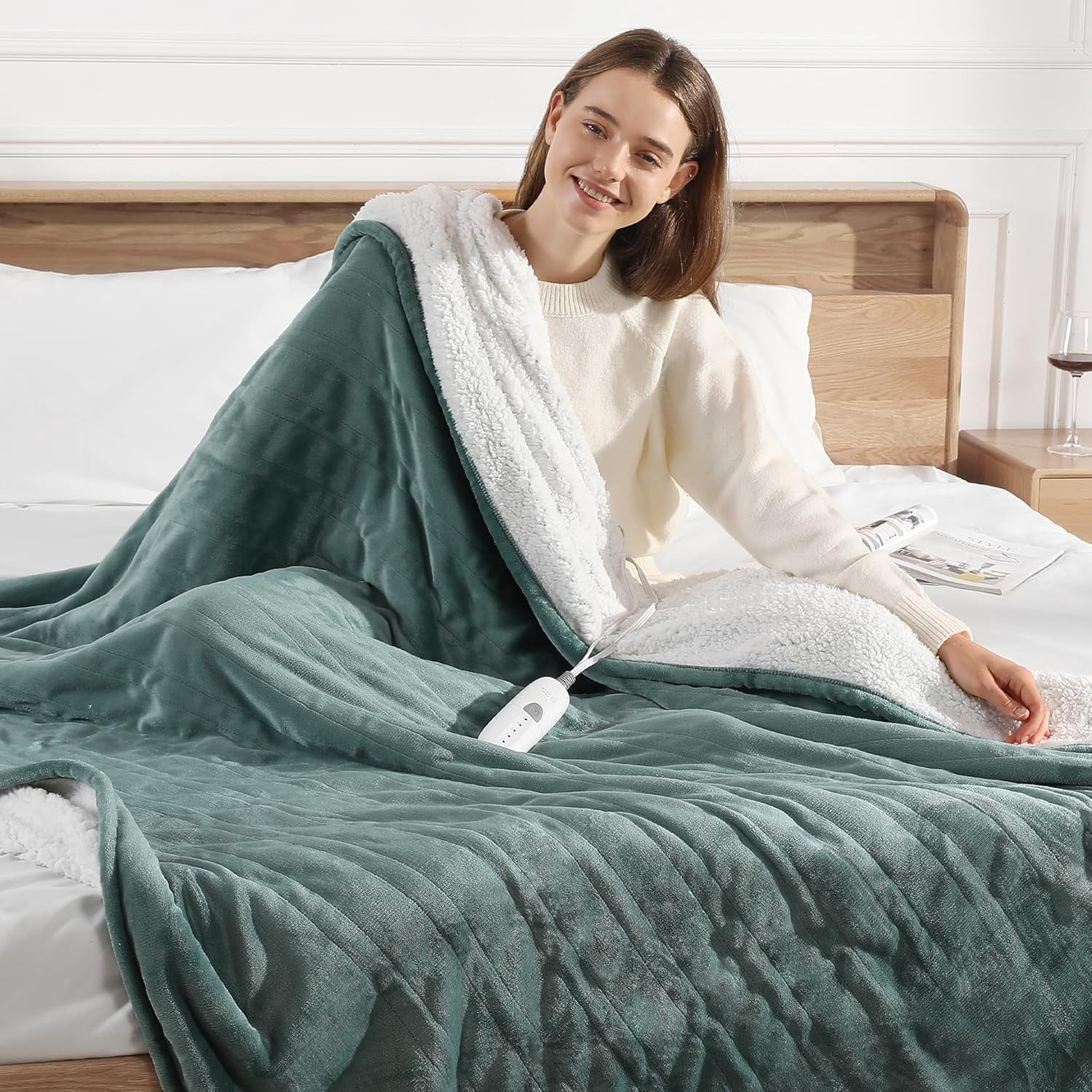 Electric Blanket Twin 62''X84'' Heated Green, Ultra Soft Silky Flannel ...