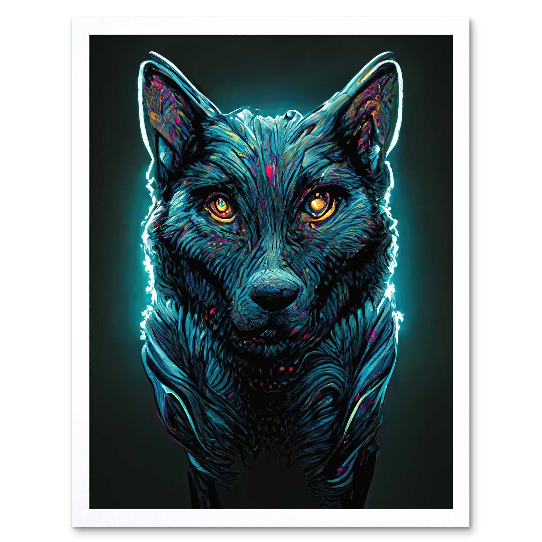 Electric Blue Luminescent Wolf Spirit Animal Guide Art Print Framed ...