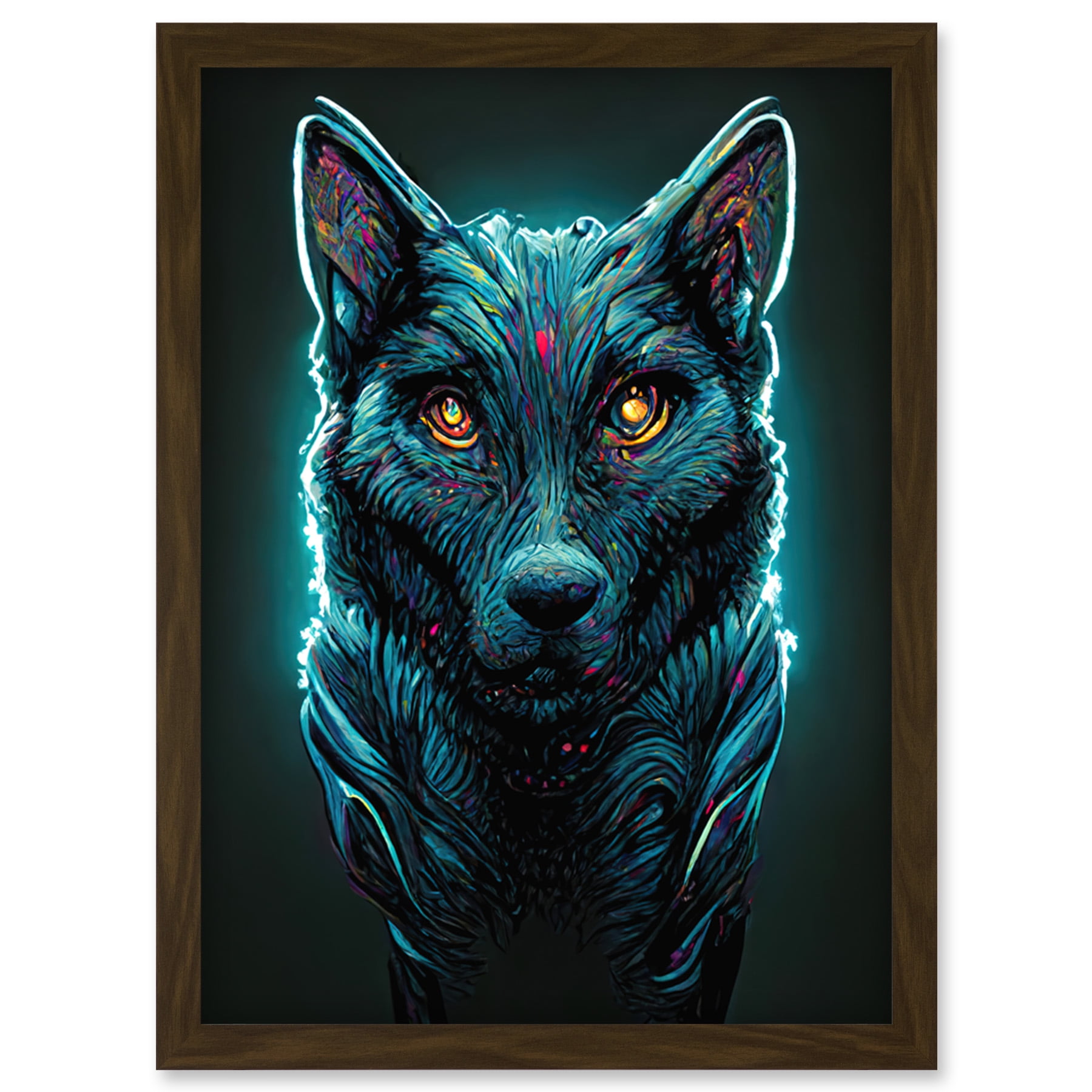 Electric Blue Luminescent Wolf Spirit Animal Guide Artwork Framed Wall ...
