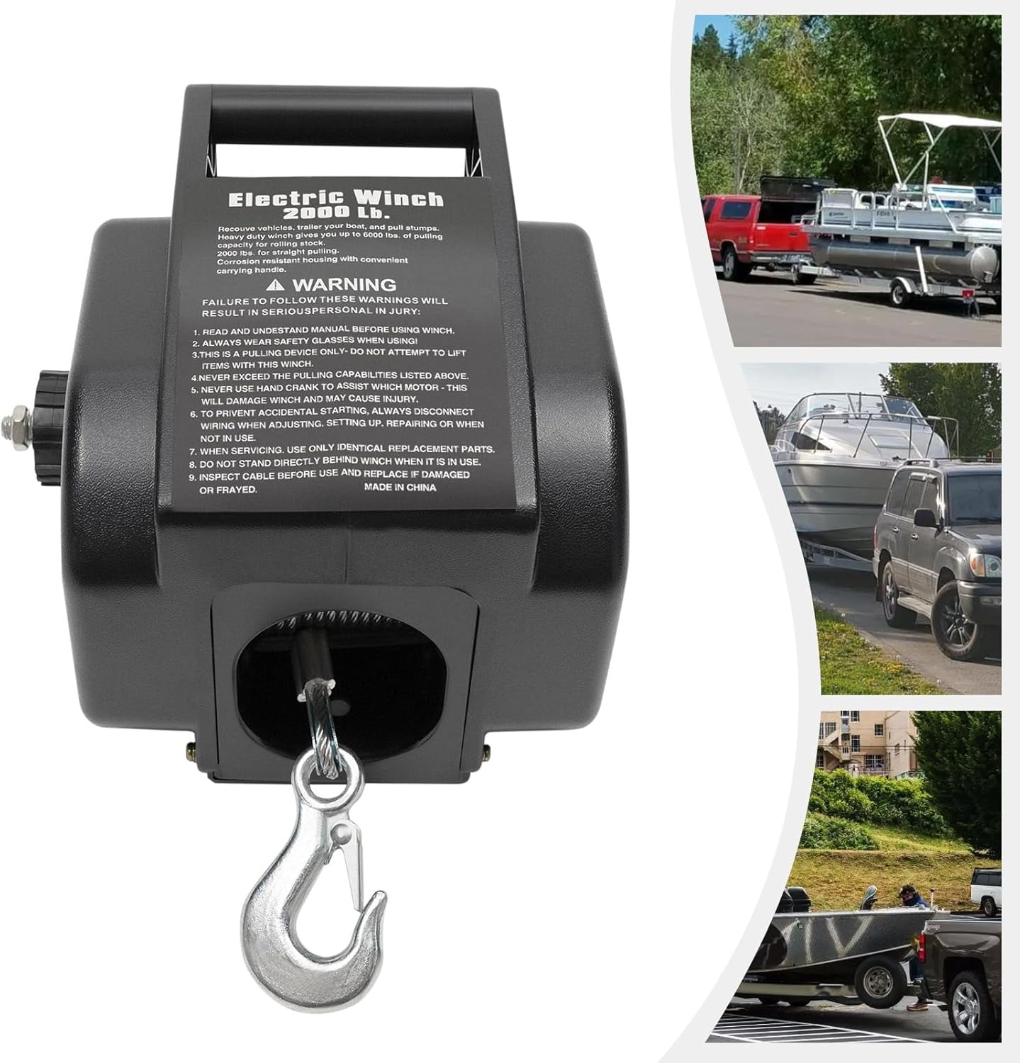 Electric Boat Winch, 12V DC Reversible Electric Trailer Winch for Boats ...