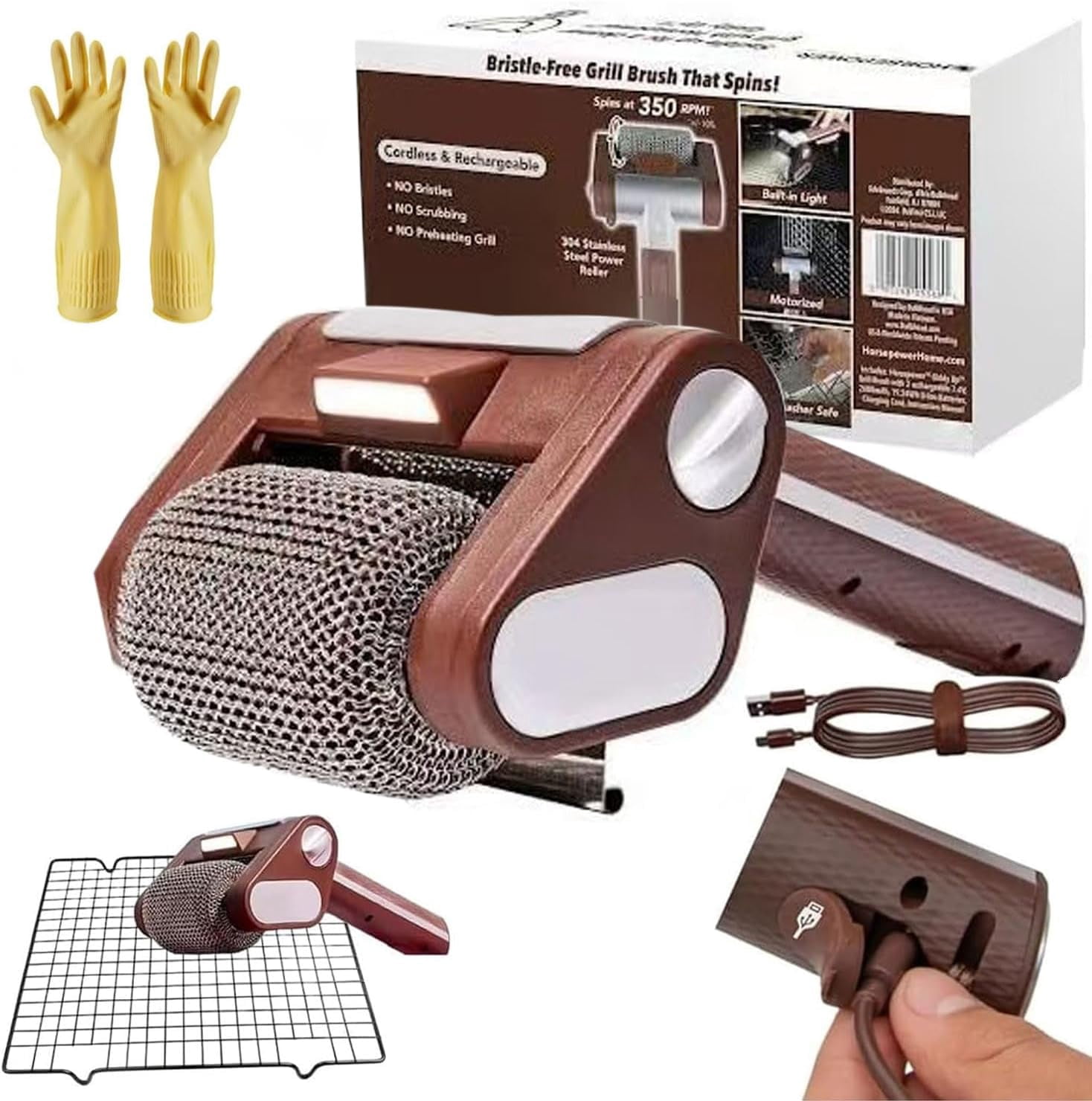 Electric Bristle Free Grill Cleaner – Cordless BBQ Scraper with Built ...
