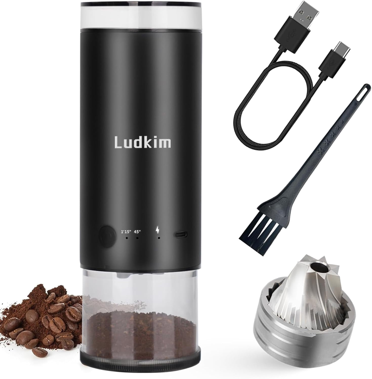 Electric Burr Coffee Grinder, 80 Precise Settings Rechargeable Cordless ...
