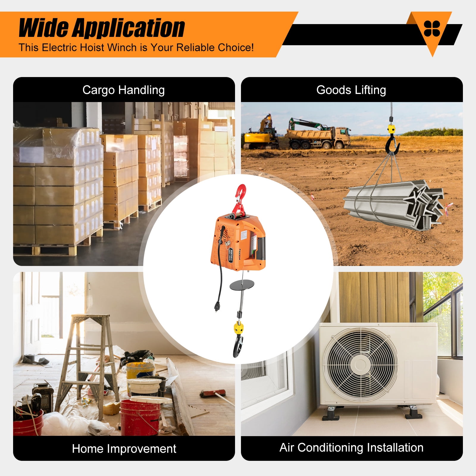 Electric Cable Hoist Winch 440lbs Crane Lifting Garage Winch Remote ...