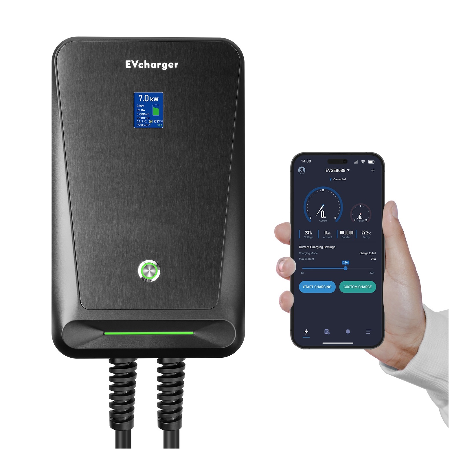 Electric Car Charger, EV Charger Type 2 32A 1 Phase EVSE Wall box Electric Car Charging Station ...