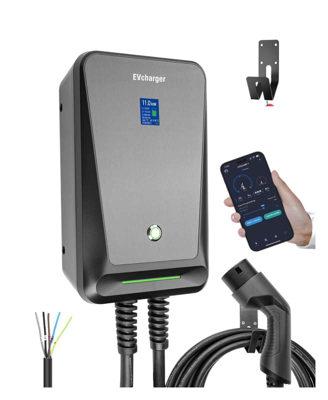 Electric Car Charger, EV Charger Type 2 APP Control 16A 3 Phase EVSE ...