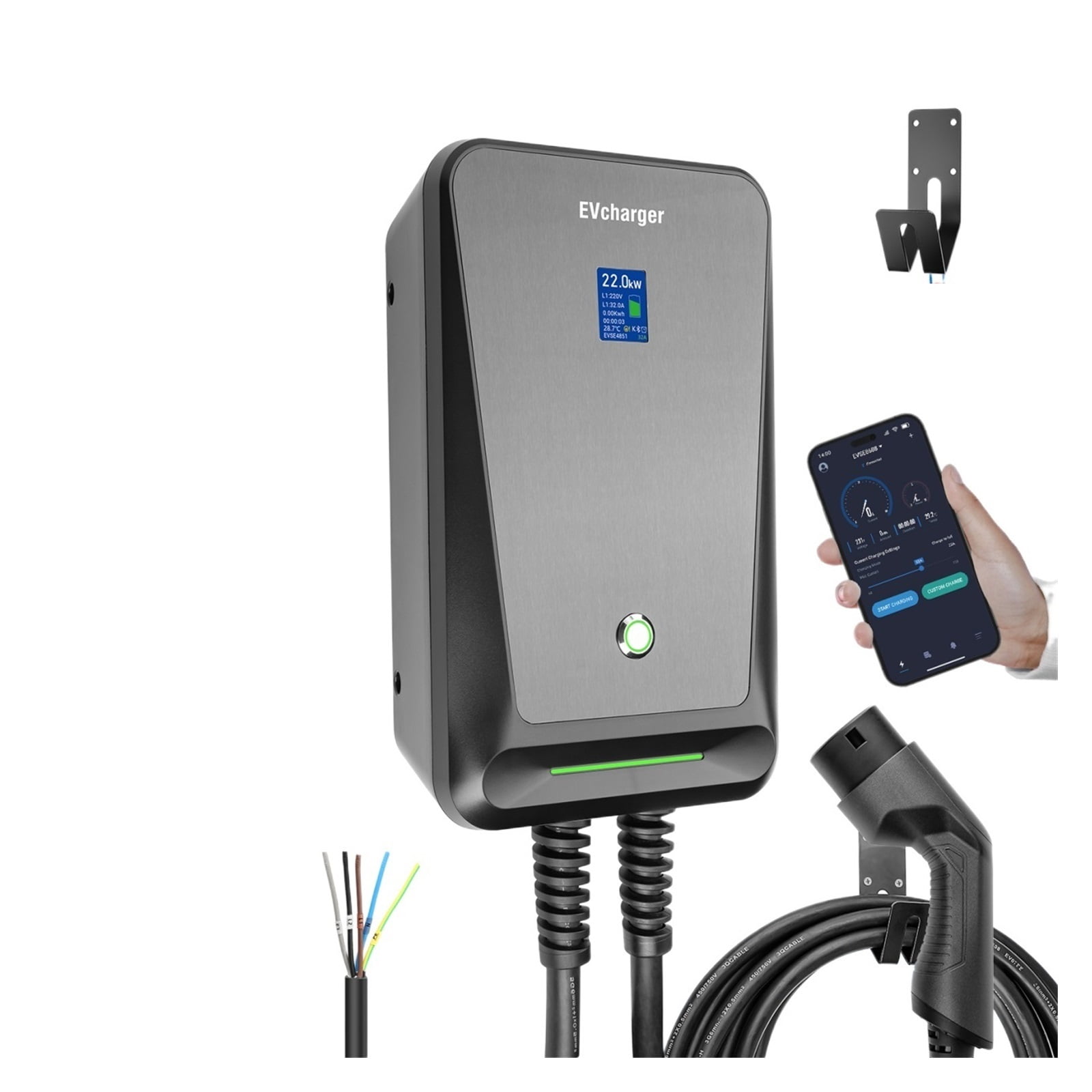 Electric Car Charger, EV Charger Type 2 APP Control 32A 3 Phase ...