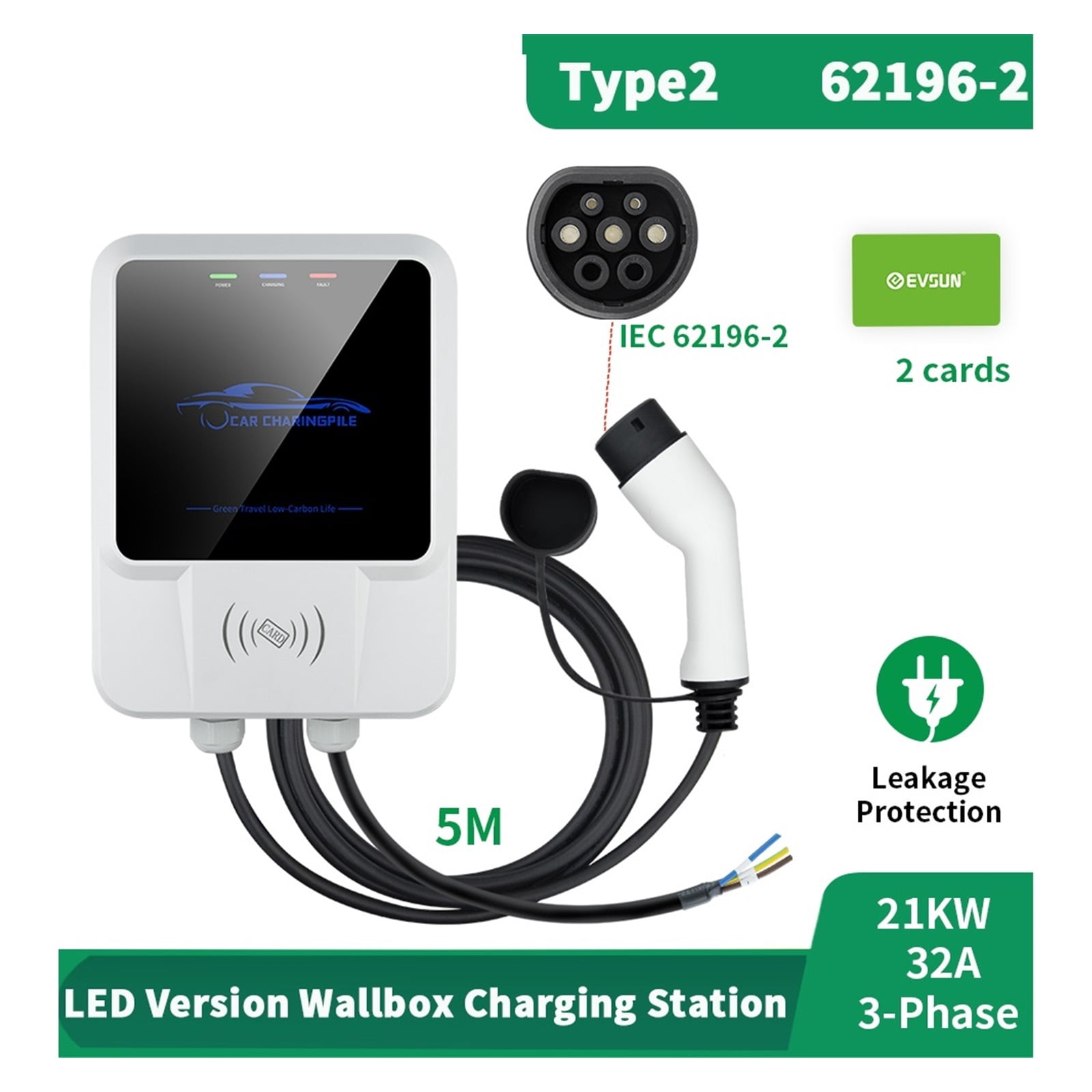 Electric Car Charger, EV Charger Type2 62196-2 7KW 16A 3 Phase with LED ...