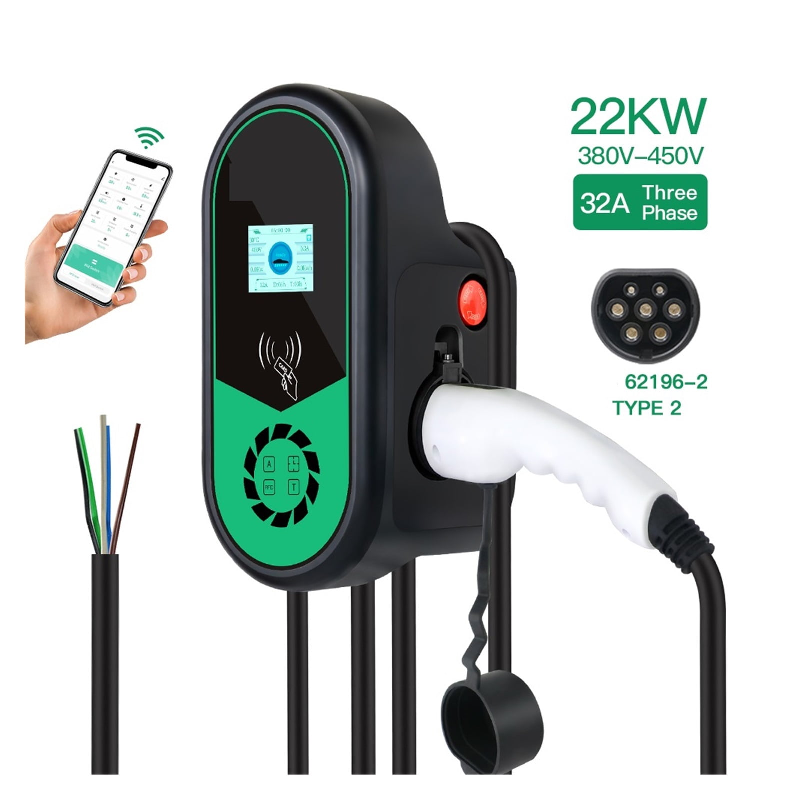 Electric Car Charger, EV Charging Station EVSE 32A 1/3Phase 7.6KW 11KW ...
