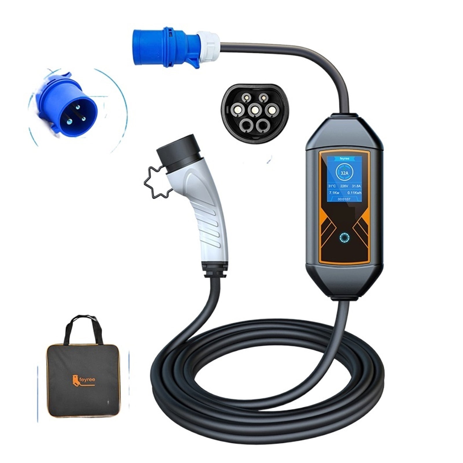 Electric Car Charger, EV Portable Car Charger Type2 Cable 32A 7KW ...
