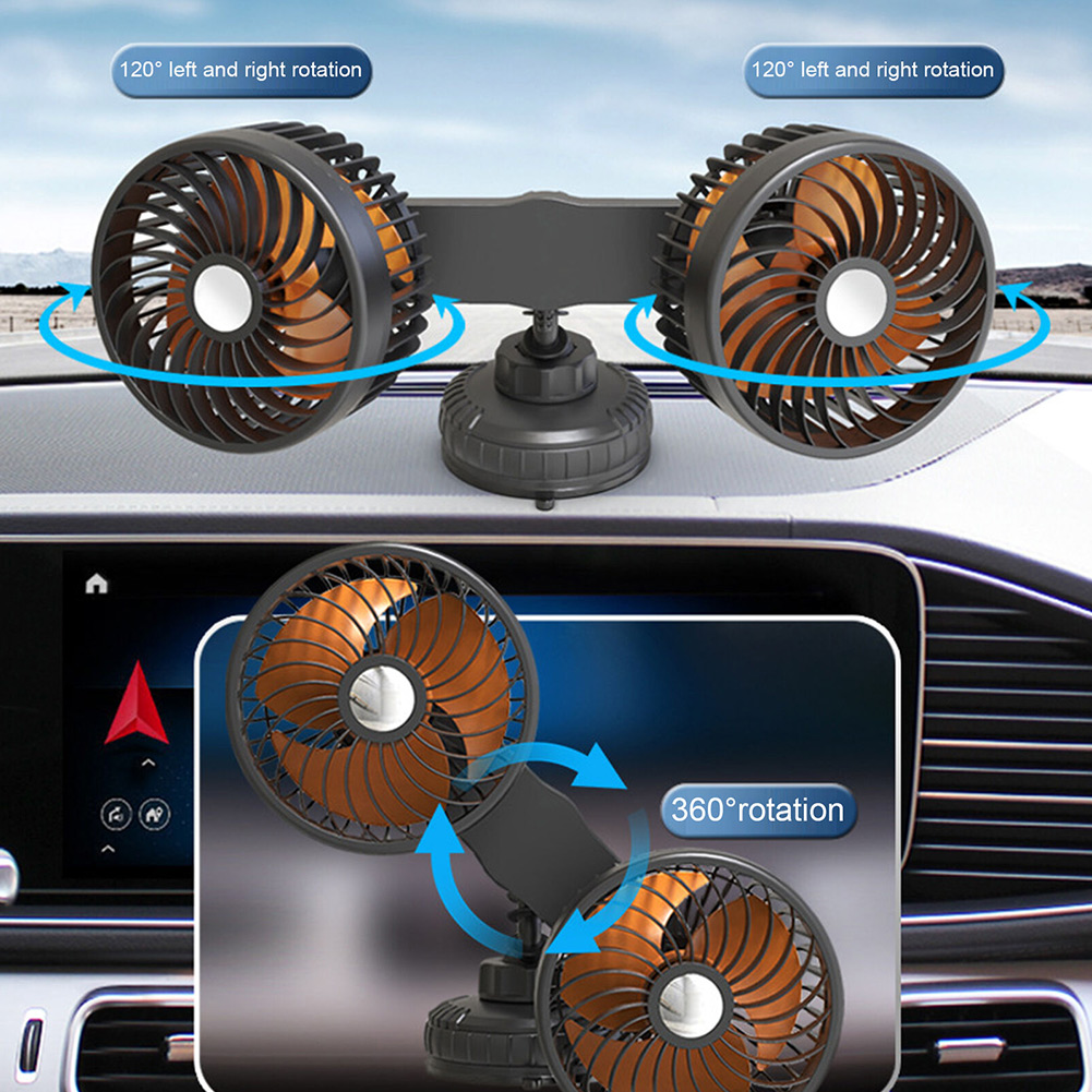 Electric Car Fan with Double Head Design Easy to Install and 360 Degree ...