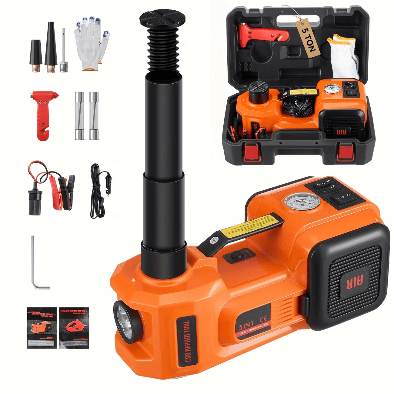 Electric Car Jack, 5 Ton/ 11023 LBS Hydraulic Car Jack, Portable Car ...