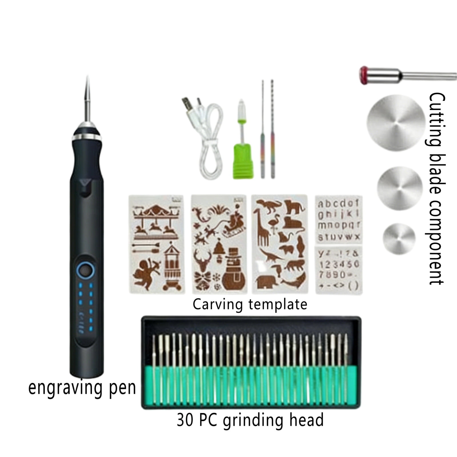 Electric Carving Pen Polishing Machine with Stencils and 30 Drill Bits ...
