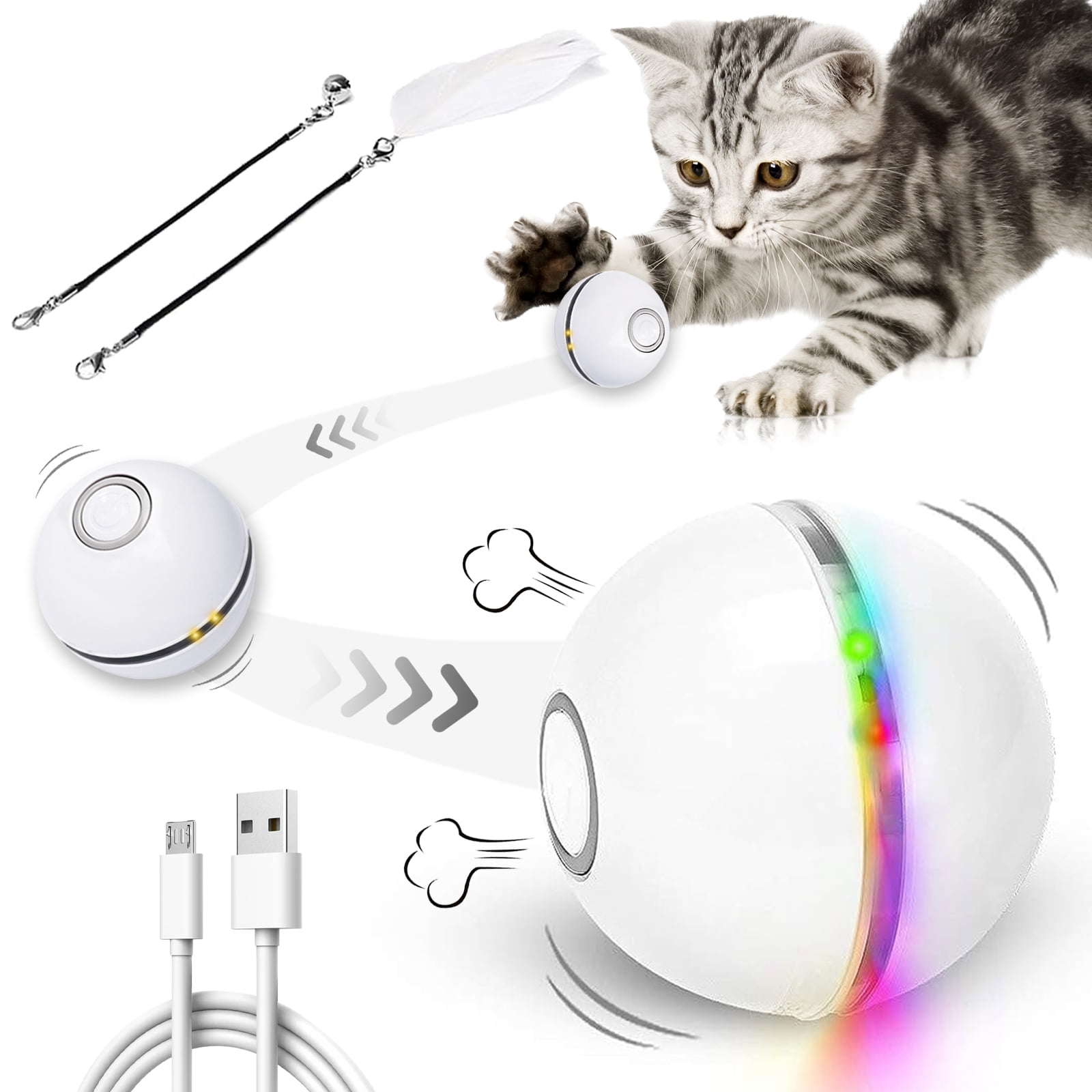 Interactive Electric Cat Ball Toy with Bells, Self-Rotating, Active for ...