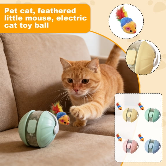 Electric Cat Toy Ball with Feather & Mouse - Automatic Interactive Pet ...