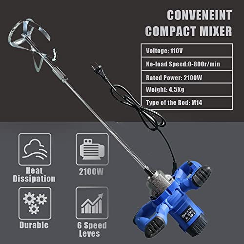 Electric Cement Mixer 2100W Electric Paddle Mixer Adjustable 6 Speed ...