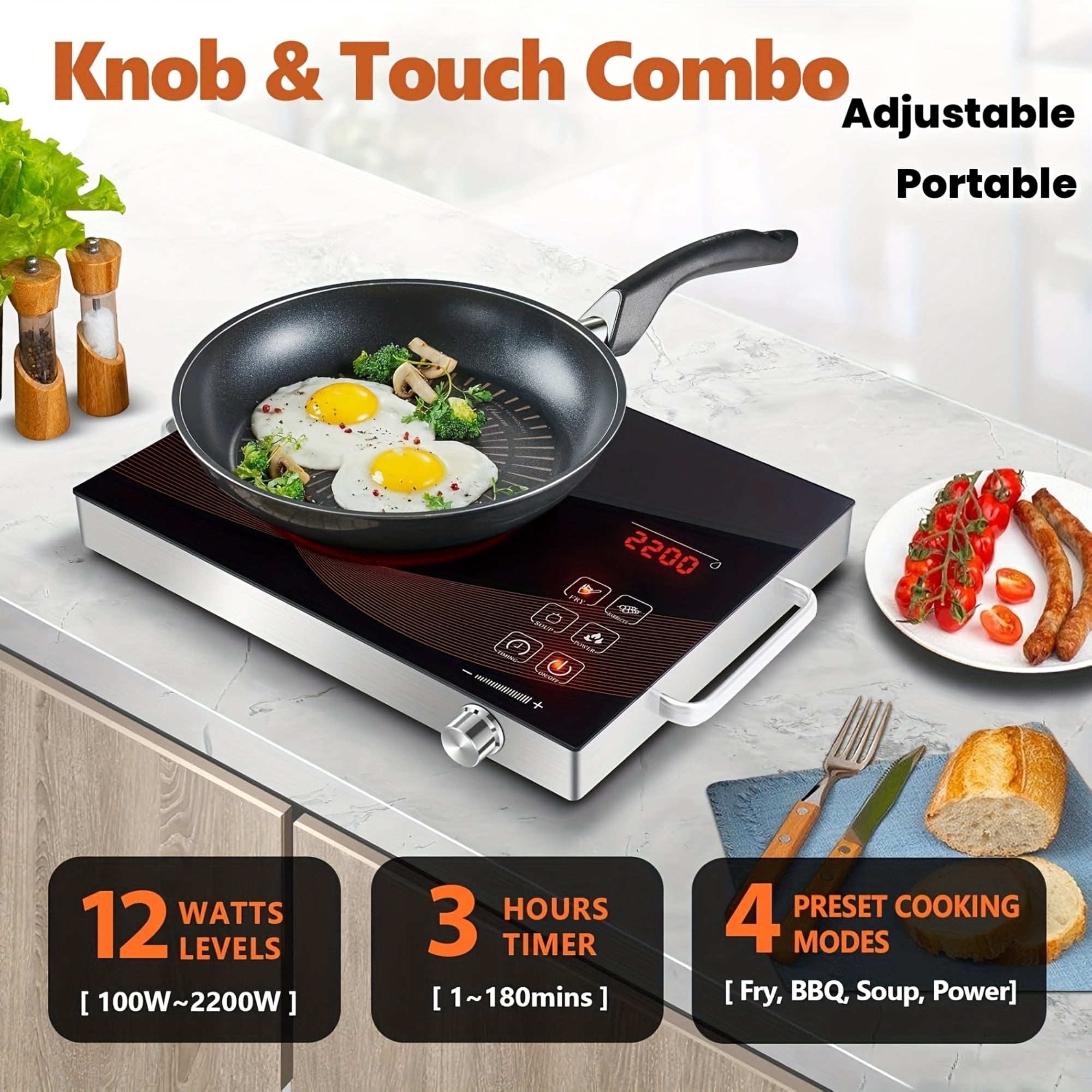 Electric Ceramic Cooktop & Induction Stove, 2200W Infrared Heating ...