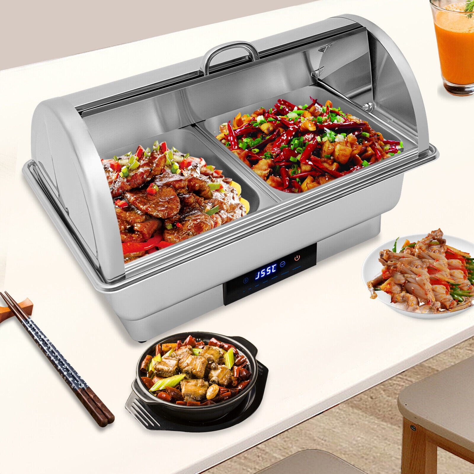 Electric Chafing Dish Buffet Food Warmer 9L Chafer Dish W/ Lid ...