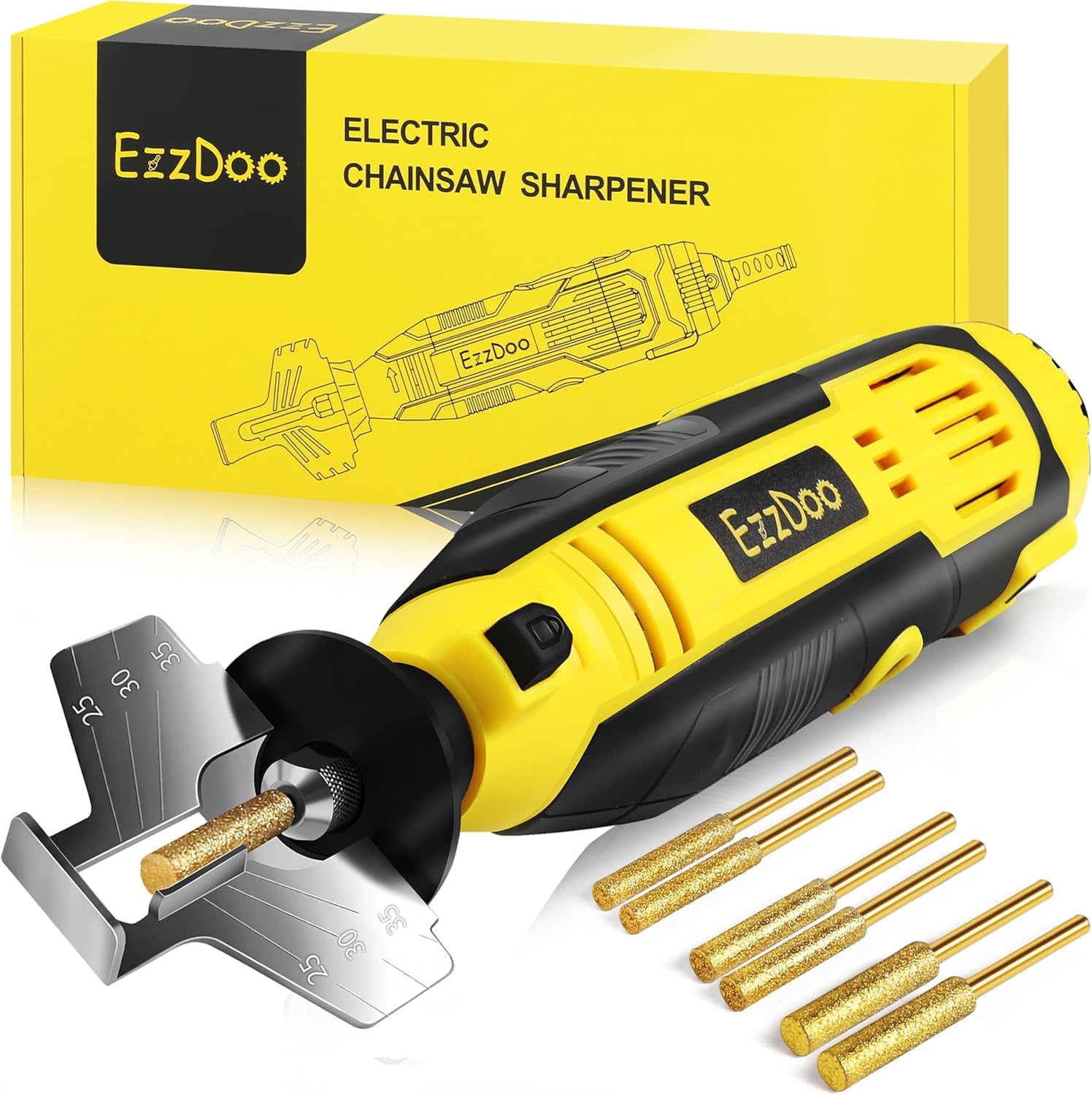 Electric Chainsaw Sharpener Kit with TITANIUM-COATED Diamond Bits ...