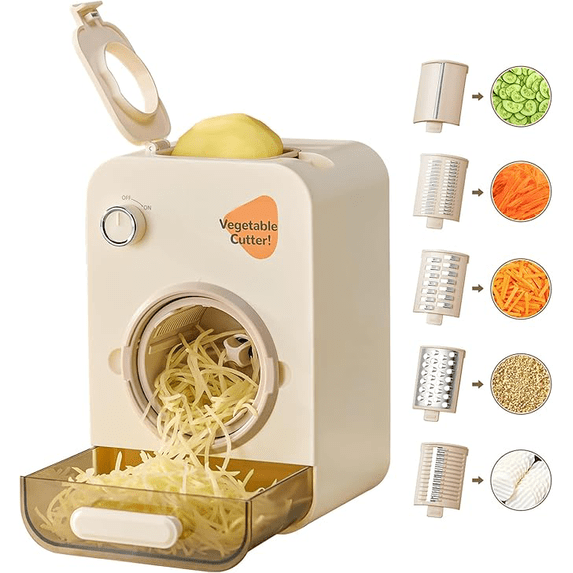 Electric Cheese Grater, 5-in-1 Automatic Vegetable Shredder & Slicer ...