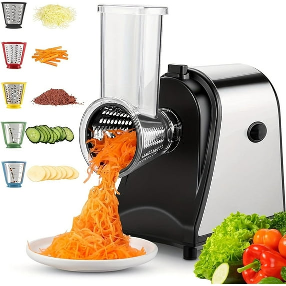 Electric Cheese Grater 5-in-1 Compact Rotary Cheese Shredder & Slicer ...