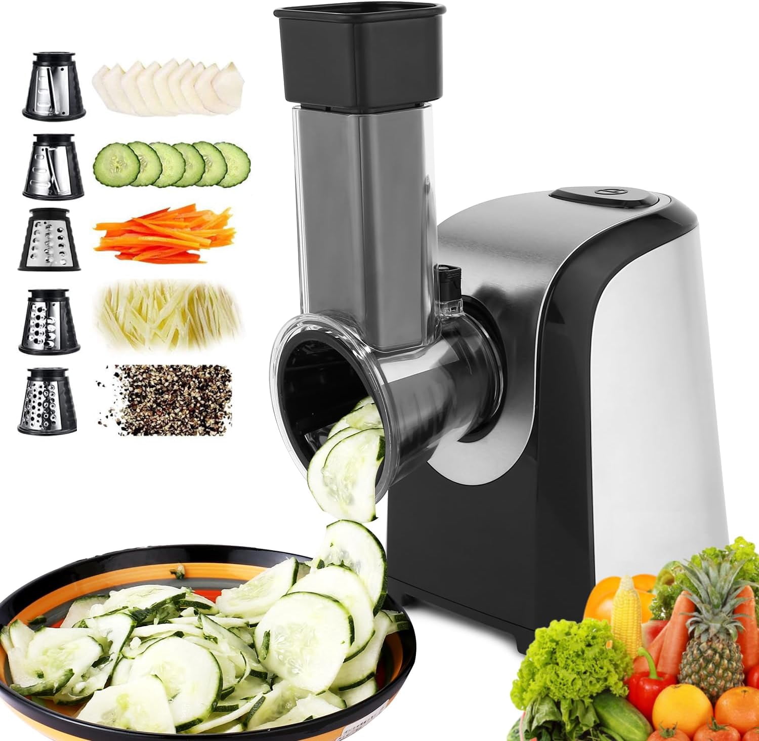 Electric Cheese Grater, Salad Maker With 5 Changeable Blades, 150W ...