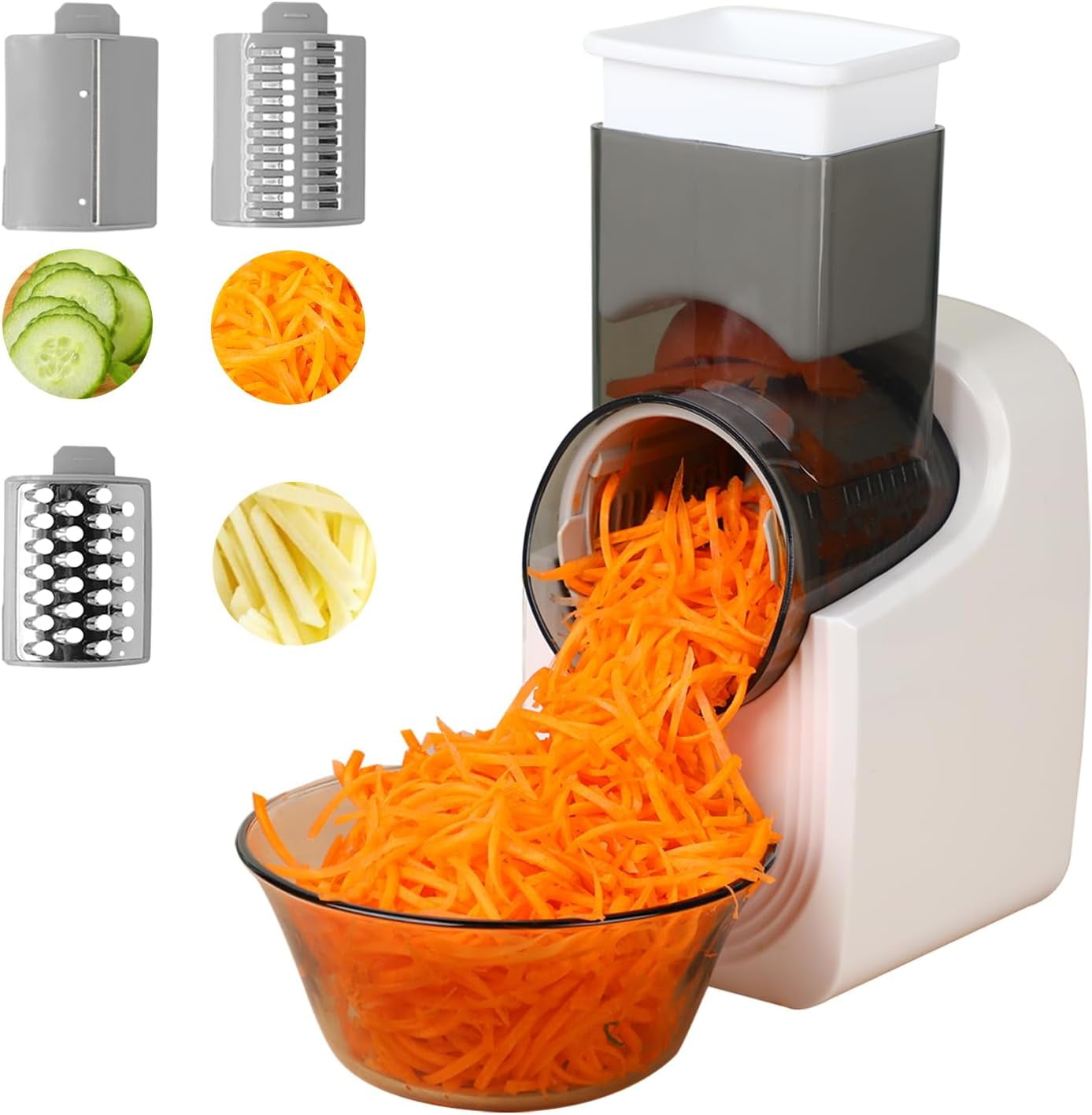 Electric Cheese Grater, Vegetable Shredder with 3 Stainless Steel ...