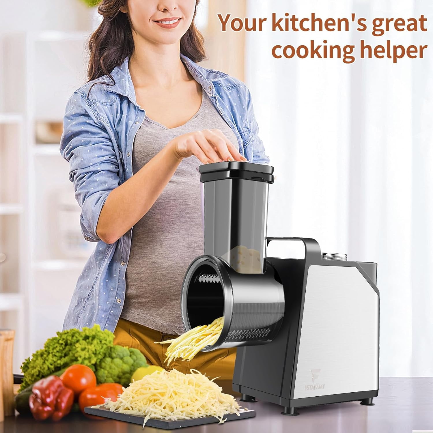 Electric Cheese Grater and Vegetable Slicer, 250W, 5-in-1 Kitchen Salad ...
