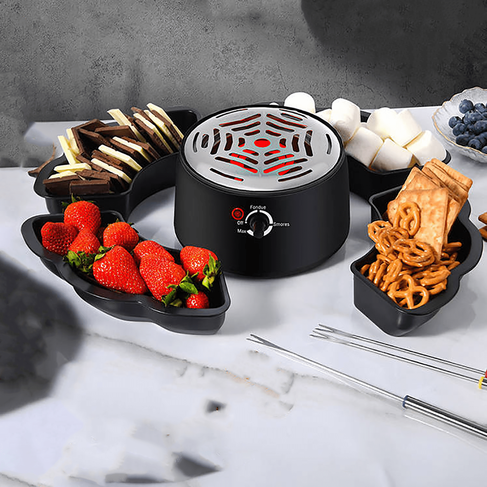 Electric Chocolate Fondue Maker with Marshmallow Roaster, 2-in-1 ...