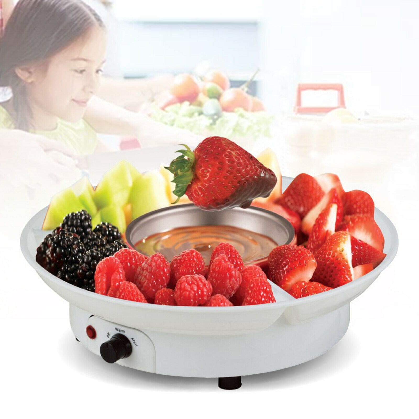 Electric Chocolate Fondue Set Maker Cheese Chocolate Melting Pot W/10 ...