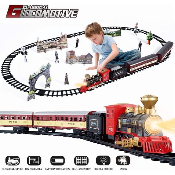 Electric Christmas Train Toy Set Car Railway Tracks Steam Locomotive ...