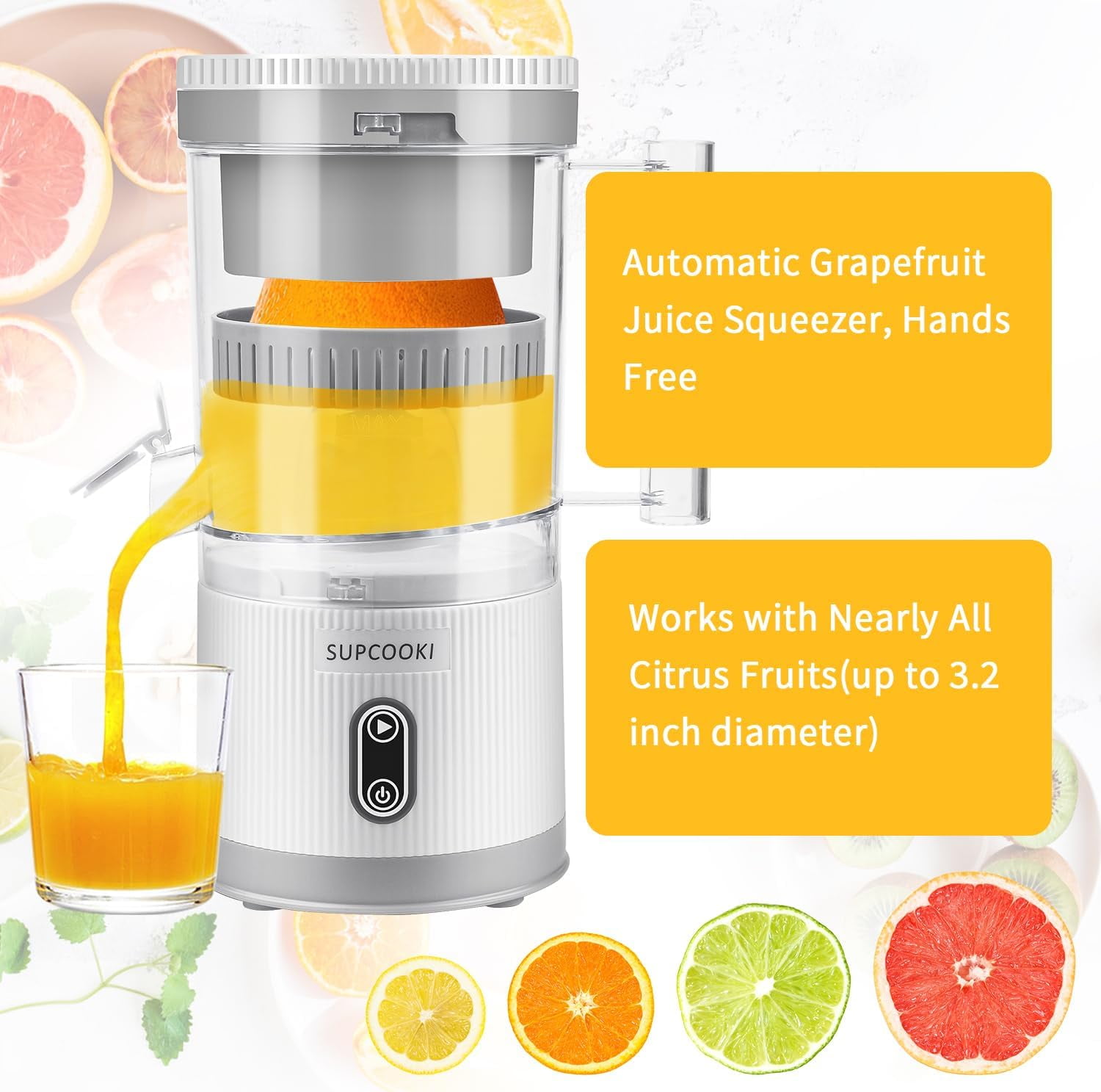 Electric Citrus Juicer, Rechargeable Juicer Machine with USB Cable and Cleaning Brush, Orange ...