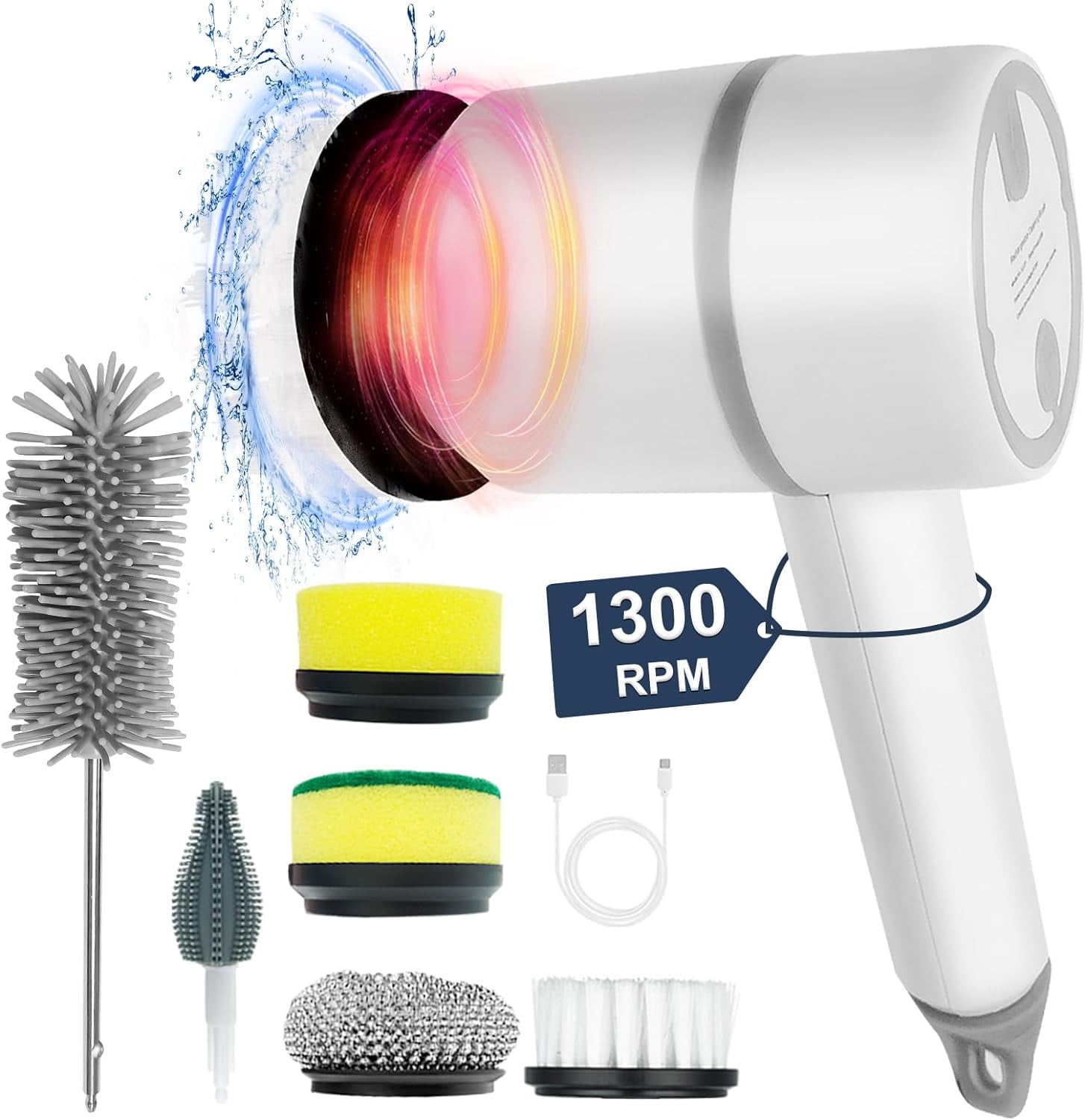 Cleaning Brush, Scrub Brushes for Cleaning, 1300RPM Automatic Hand Held ...