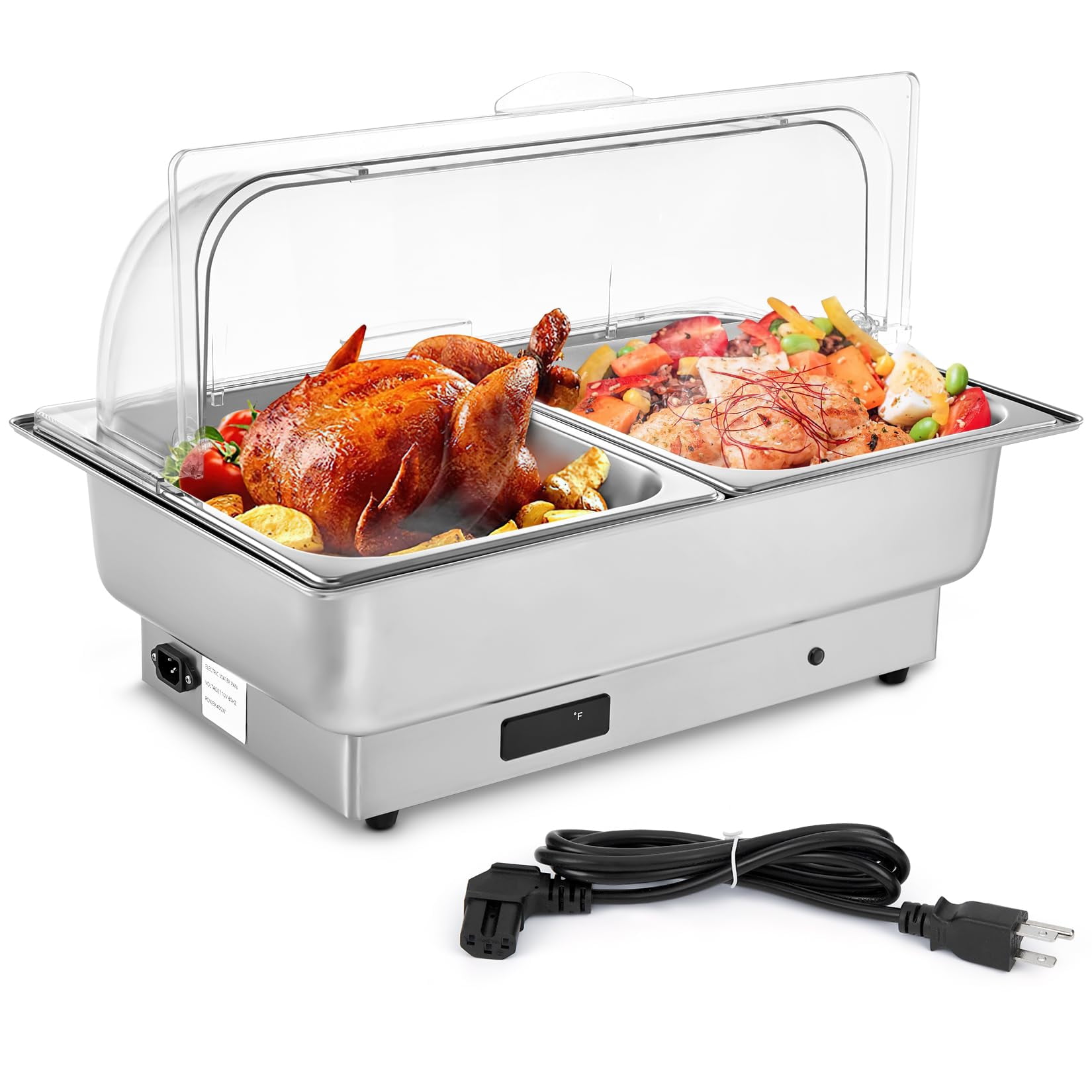 Electric Clear Roll Top Chafing Dish Buffet Set, 9 Qt Stainless Steel ...