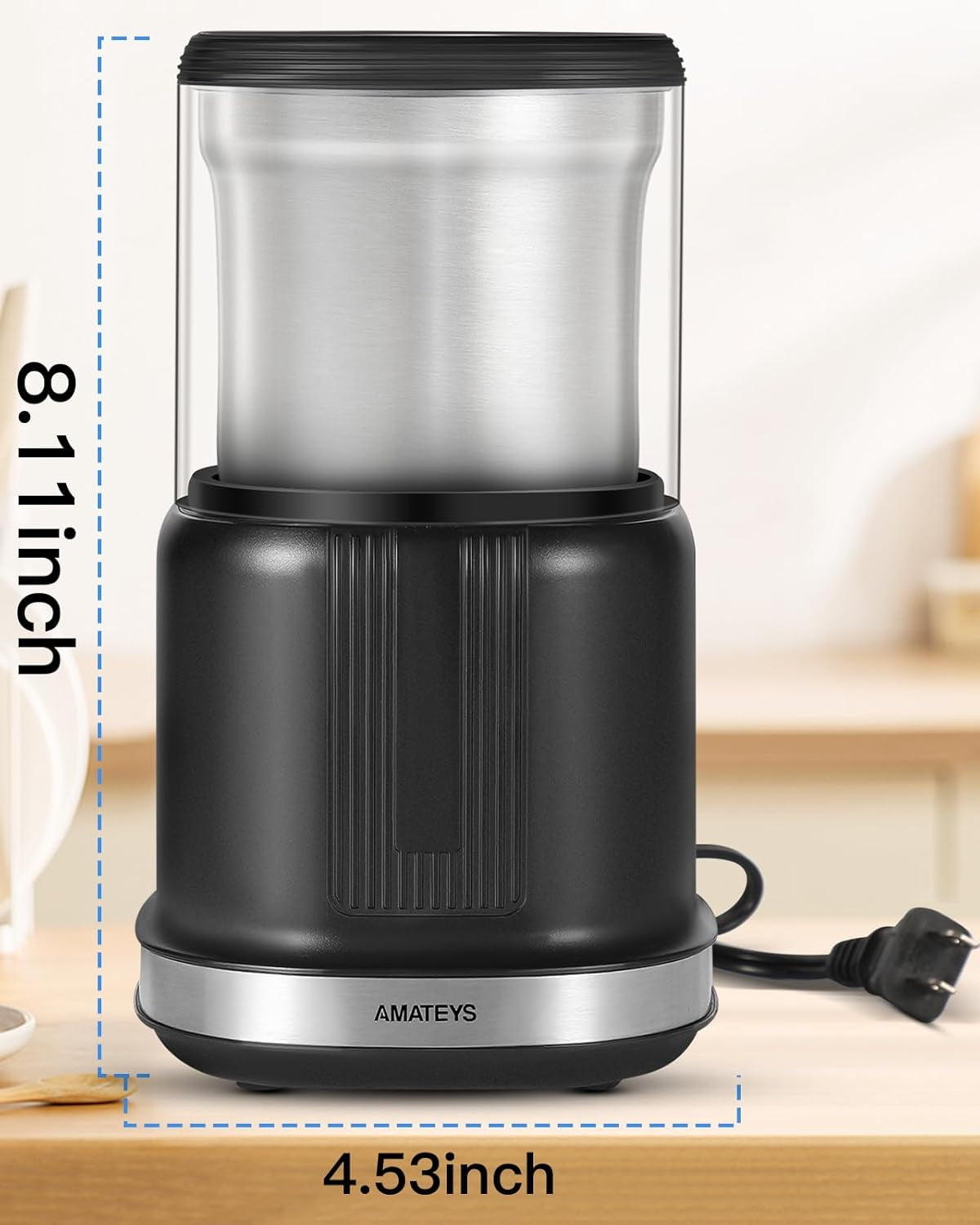 Electric Coffee Grinder, 250W Powerful Motor Kitchen Grinder, Quiet ...