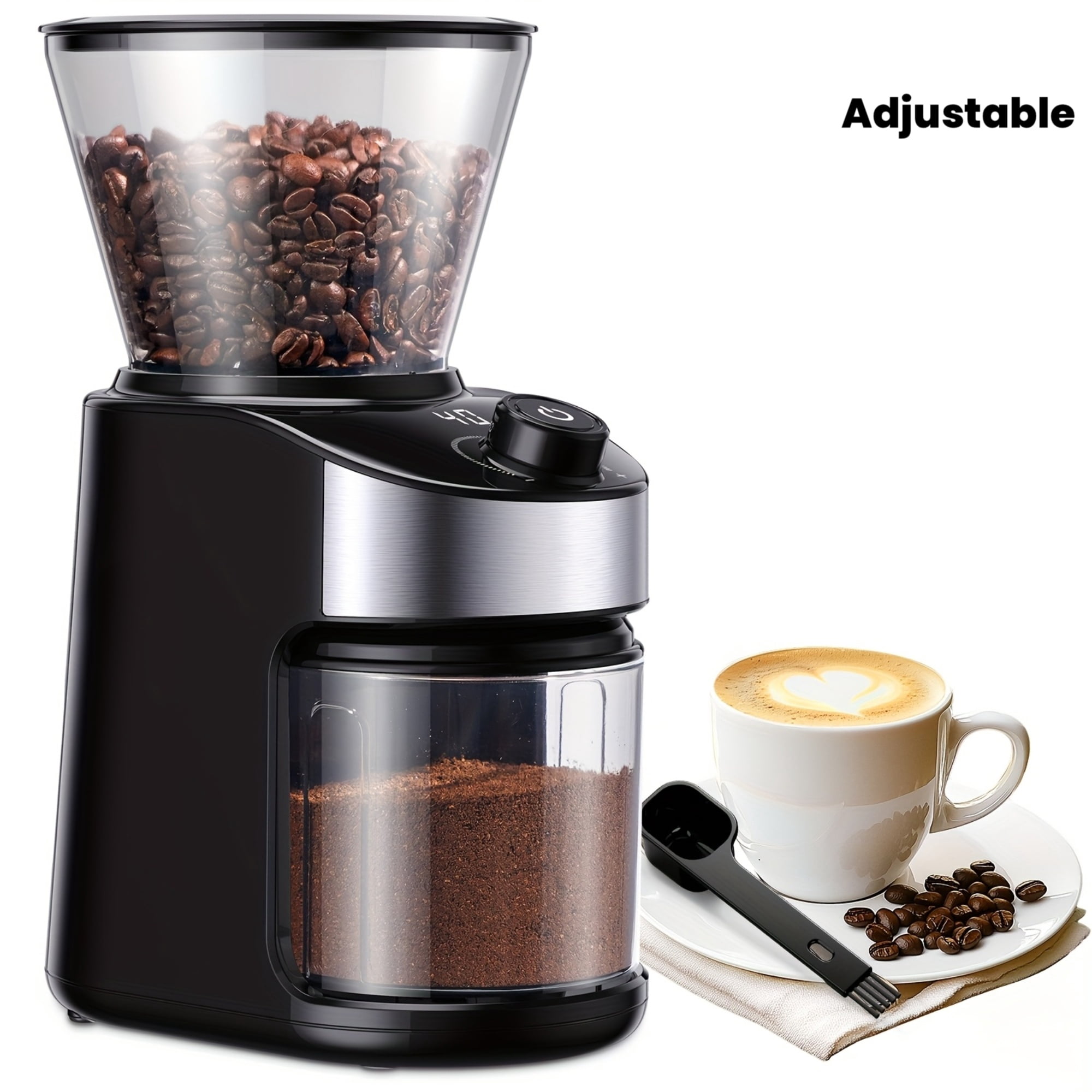 Electric Coffee Grinder with Burr, Automatic Bean Grinder Featuring a ...