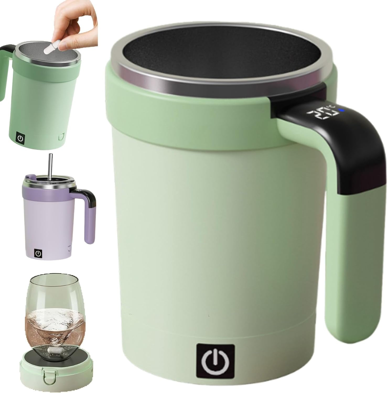 Electric Coffee Mug with Built-in LCD Thermometer,Auto Stirring Cup ...