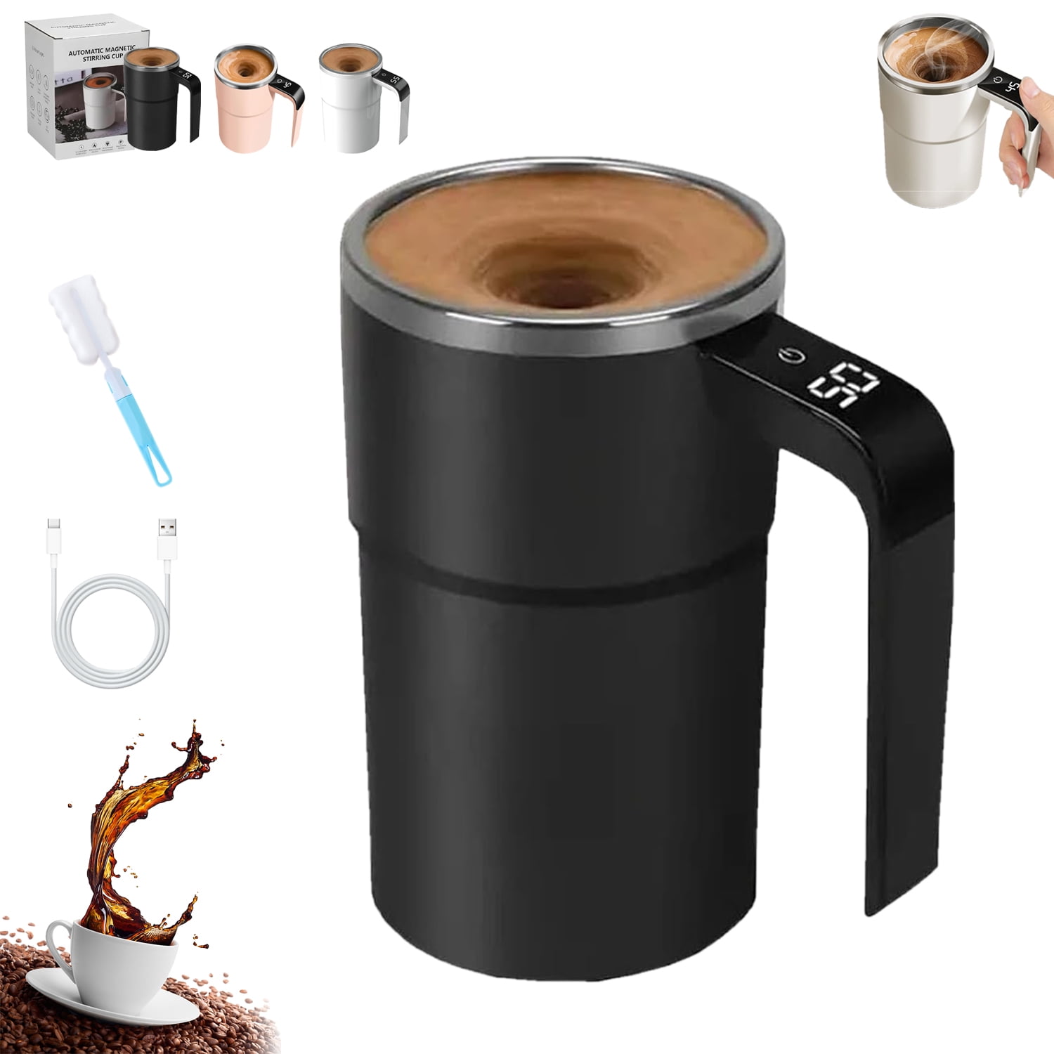 Electric Coffee Mug with a Built-in LCD Thermometer, Automatic Magnetic ...
