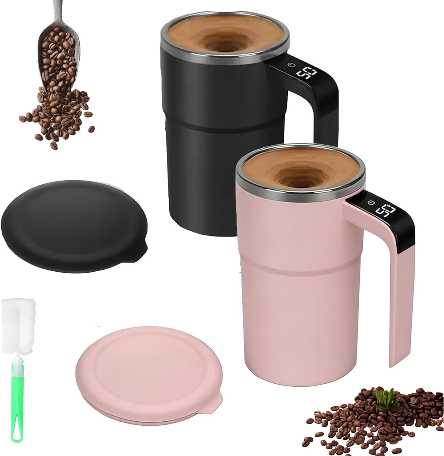 Electric Coffee Mug with a Built-in LCD Thermometer, Automatic Stirring ...