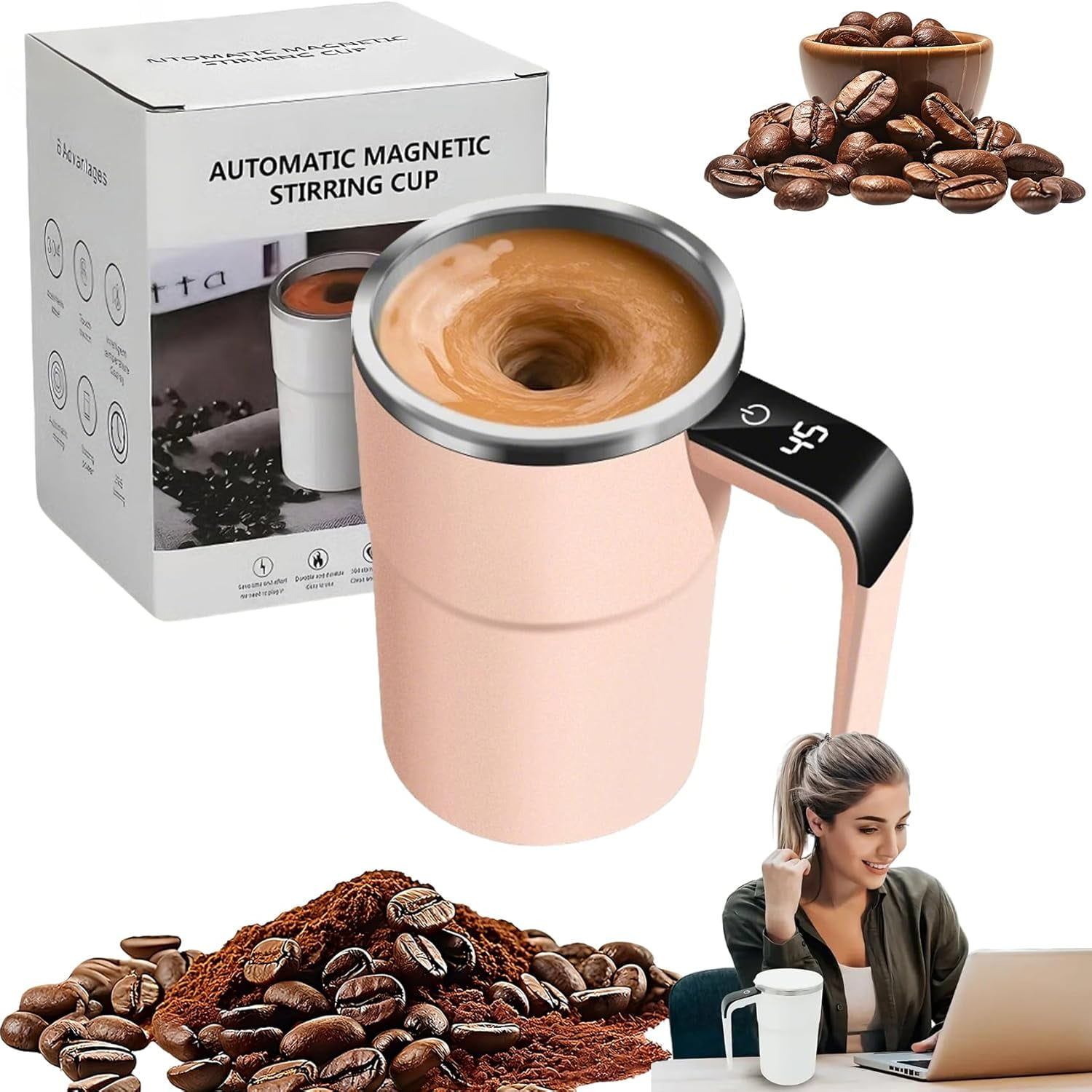 Electric Coffee Mug with A Built-in Lcd Thermometer, USB-C Rechargeable ...