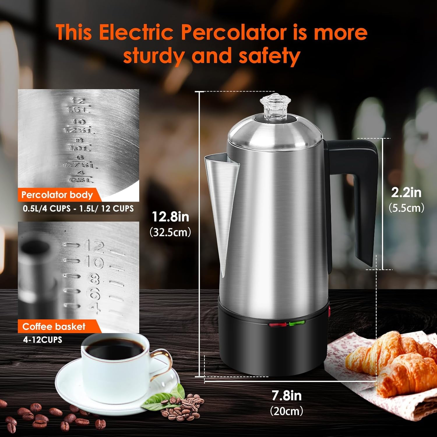 Electric Coffee Percolator 12 CUPS Percolator Coffee Pot,800W ...