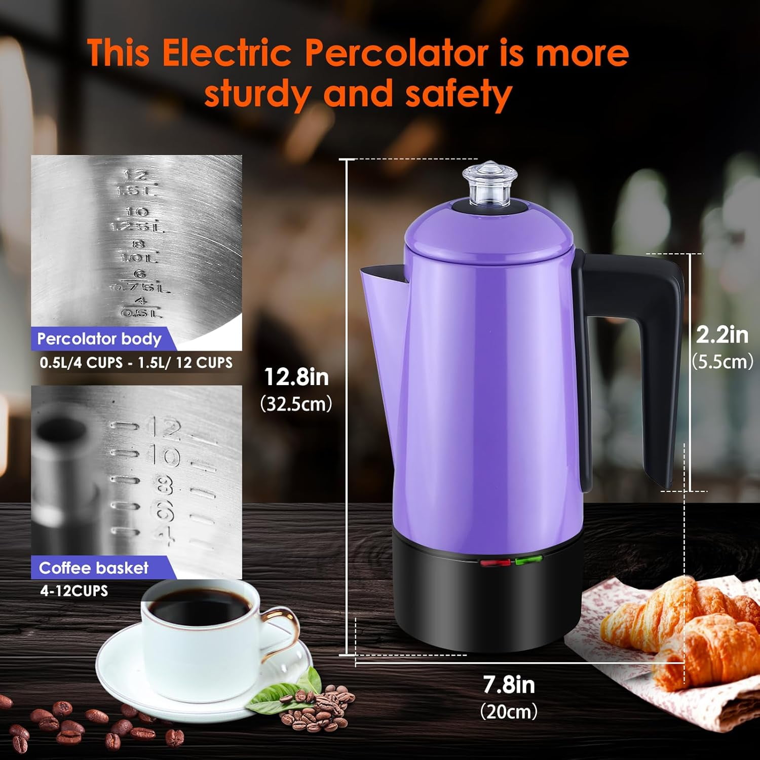 Electric Coffee Percolator 12 Cups Stainless Steel with Auto Warm ...